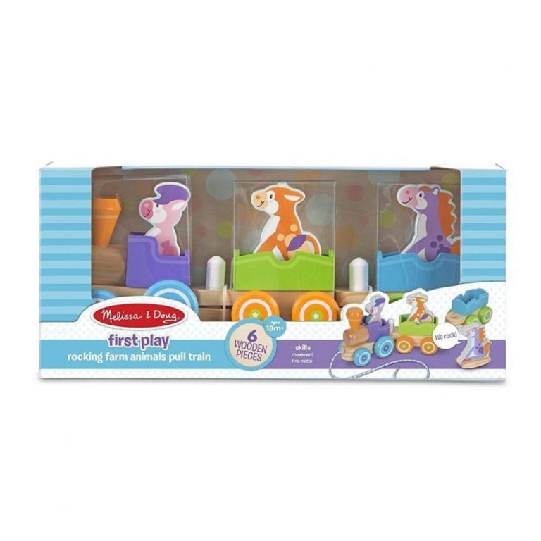 Melissa & Doug First Play Wooden Rocking Farm Animals Pull Train ...